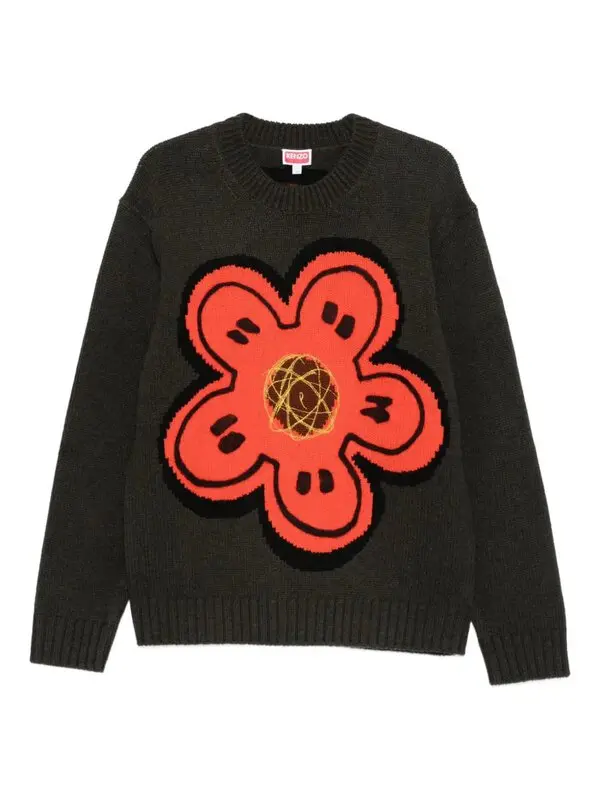 Kenzo Crewneck Sweater With Floral Decoration - Green