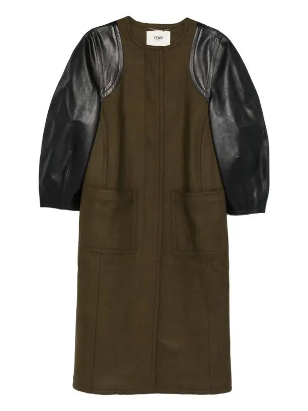 Fendi Wool Coat With Leather Sleeves - Green