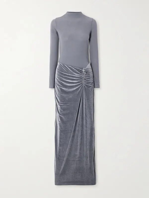 MAYGEL CORONEL Borelli Appliquéd Velvet Maxi Dress - Gray