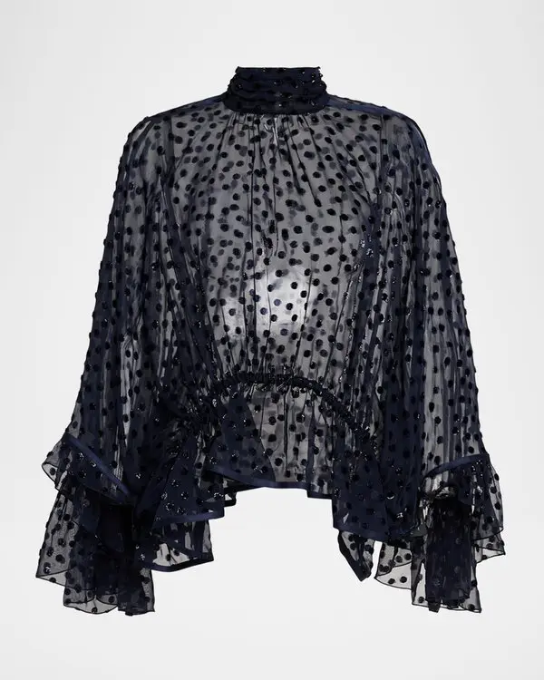 Saint Laurent Polka Dot Sheer Blouse - Blue