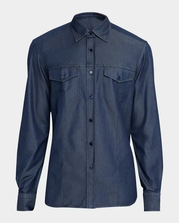Stefano Ricci Cotton And Silk Denim Button-down Shirt