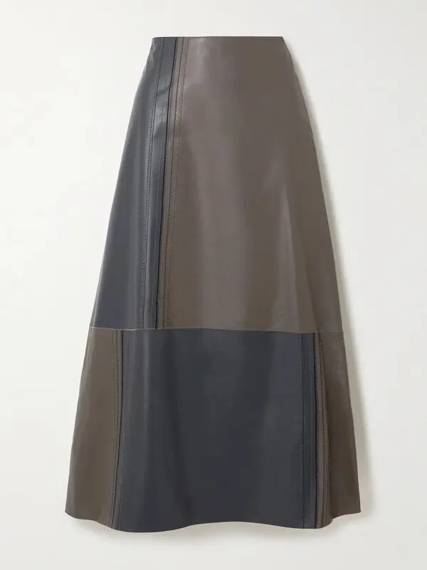 JOSEPH Cezanne Paneled Leather Midi Skirt - Gray