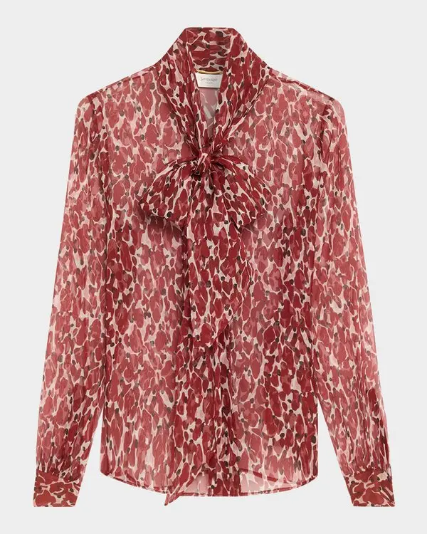 Saint Laurent Printed Tie-neck Blouse