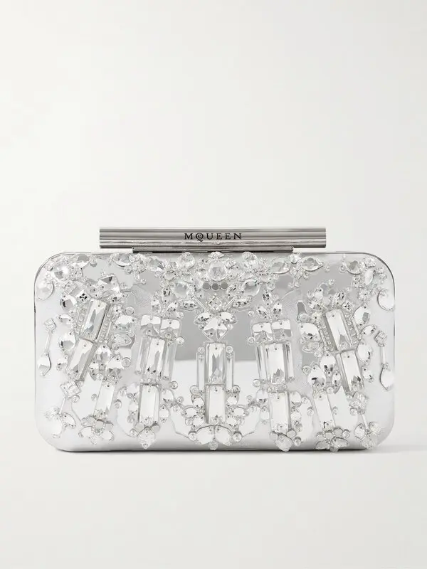 Alexander McQueen T-bar Crystal-embellished Metallic Leather Clutch