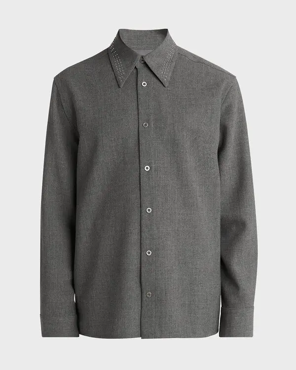 JIL SANDER Studded-collar Wool Button-down Shirt