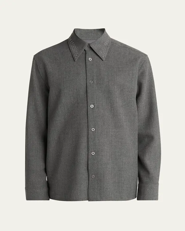 JIL SANDER Studded-collar Wool Button-down Shirt