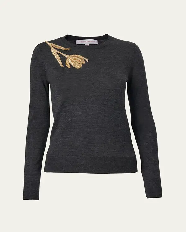 Carolina Herrera Tulip Embellished Wool-silk Sweater
