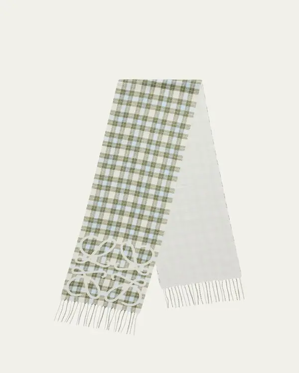 Loewe Check Anagram Silk-cashmere Scarf - Light Grey Multicolor