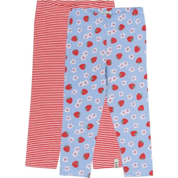 LILLY + SID Organic Cotton Strawberry And Stripe Print Leggings -2 Pack