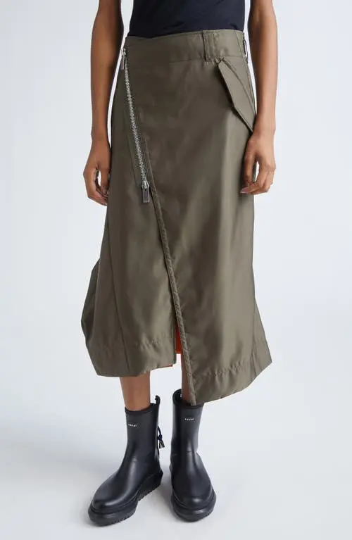 Sacai Insulated Nylon Twill Midi Skirt - Dark Khaki