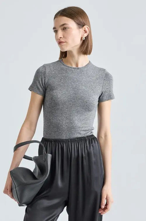 Almina Concept Short Sleeve Knit Top - Charcoal