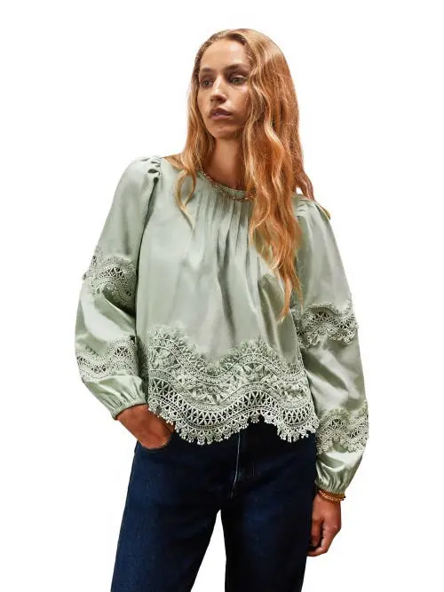 RO&ZO Lace Panel Long Sleeve Blouse