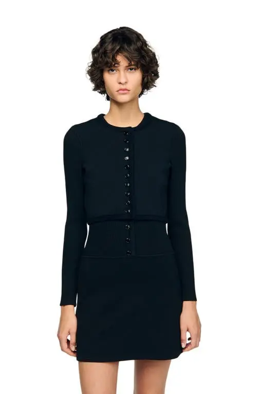 Sandro Cropped Rib Knit Cardigan