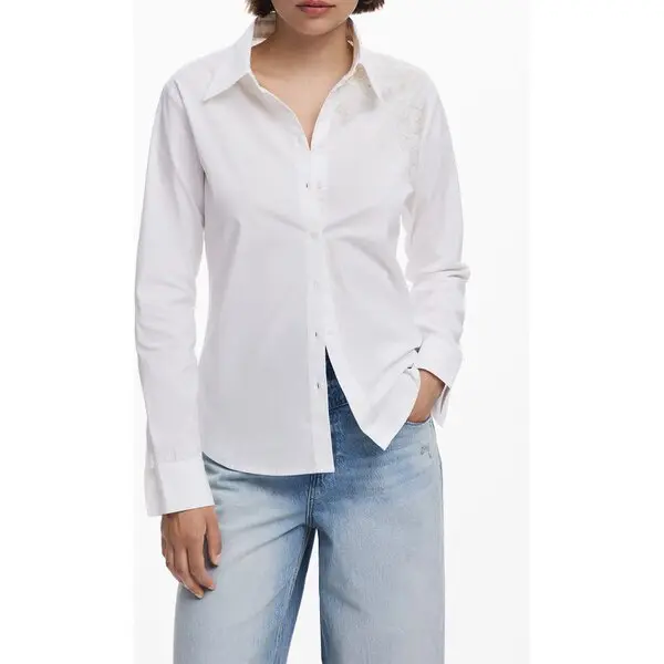 Desigual Embroidered Long Sleeve Button-up Shirt