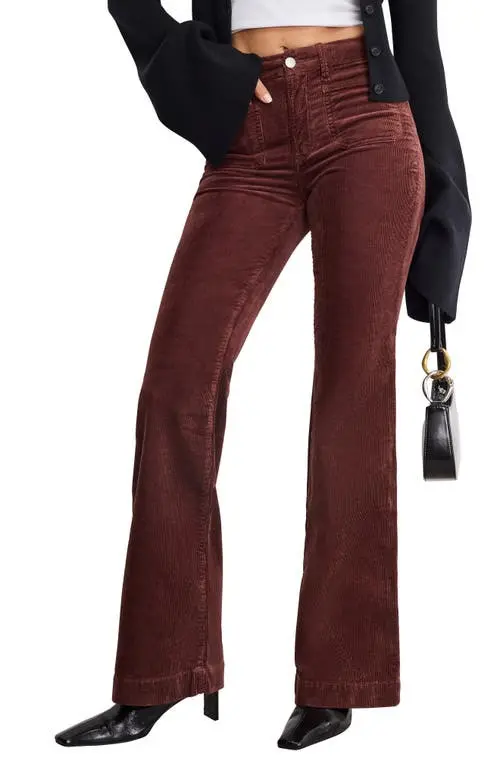 Good American Good Legs Patch Pocket Flare Corduroy Pants - Walnut004