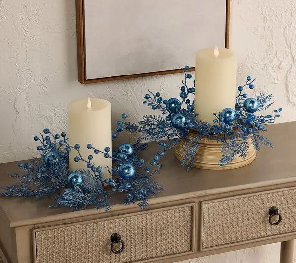 VALERIE PARR HILL As Is Set Of 2 Glitter Leaf & Ornament Candle Rings Valerie