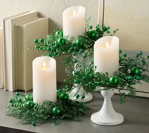 VALERIE PARR HILL As Is Set-3 Glitter Leaf And Ornament Candle Ringsby Valerie
