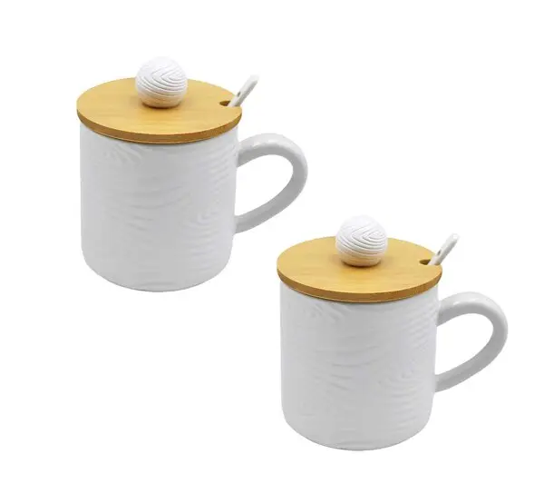 TEMP-TATIONS Special Edition S/2 20-oz Mugs W/ Wood Lids & Spo