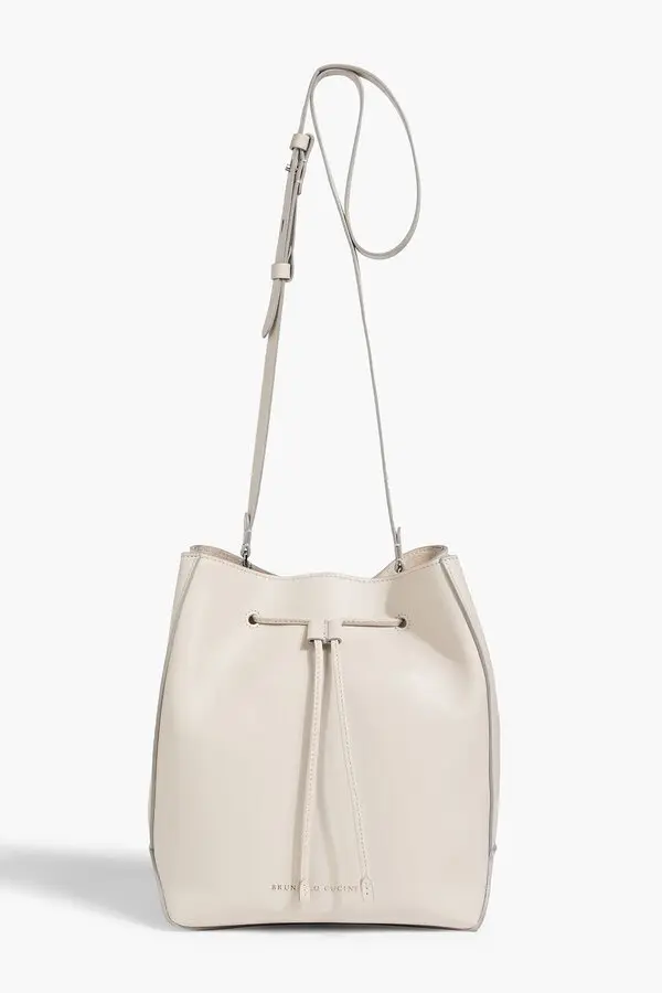 Brunello Cucinelli Bead-embellished Leather Bucket Bag - Stone