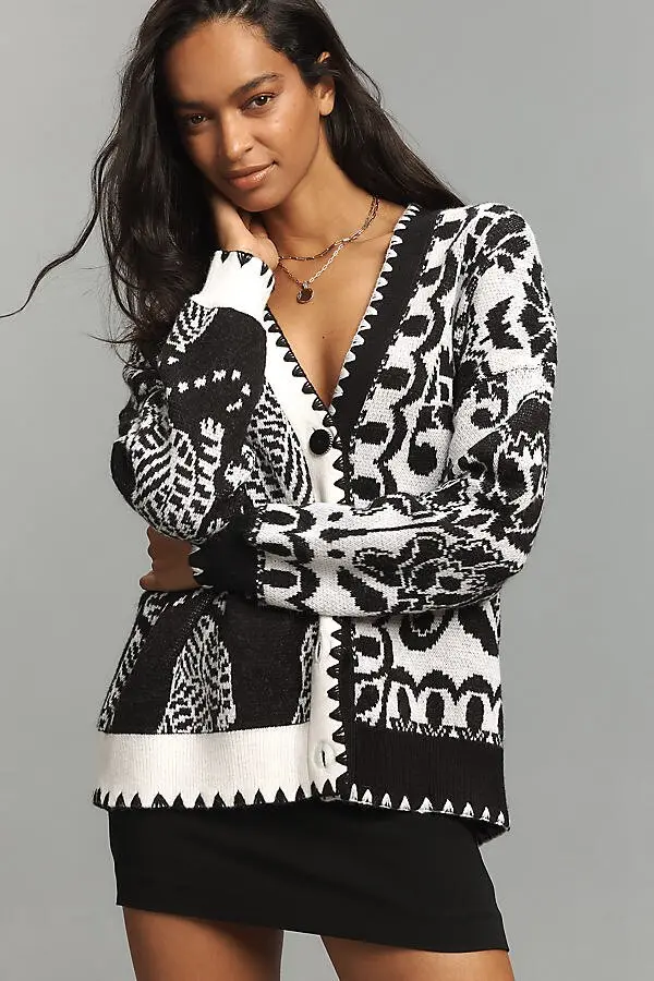 Farm Rio Tiger Print Oversized Cardigan - Black & White Pattern