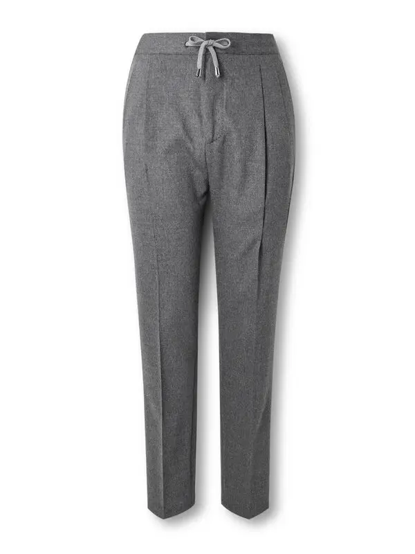 DE PETRILLO Tapered Pleated Wool And Cashmere-blend Flannel Trousers