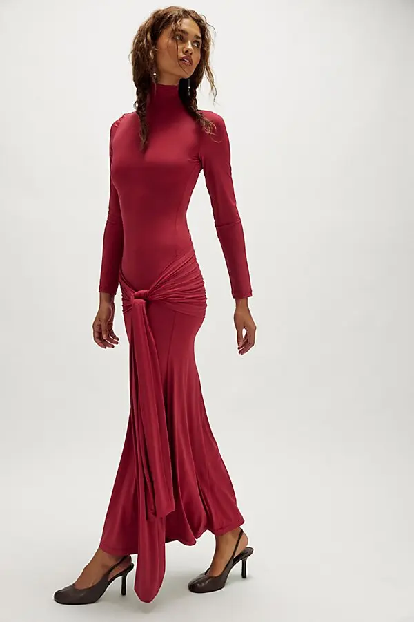 Bardot Alix Maxi Tie Front Dress - Burgundy