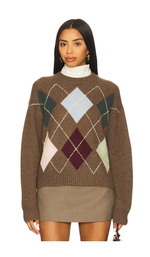 WHITE & WARREN Cashmere Argyle Crew Sweater