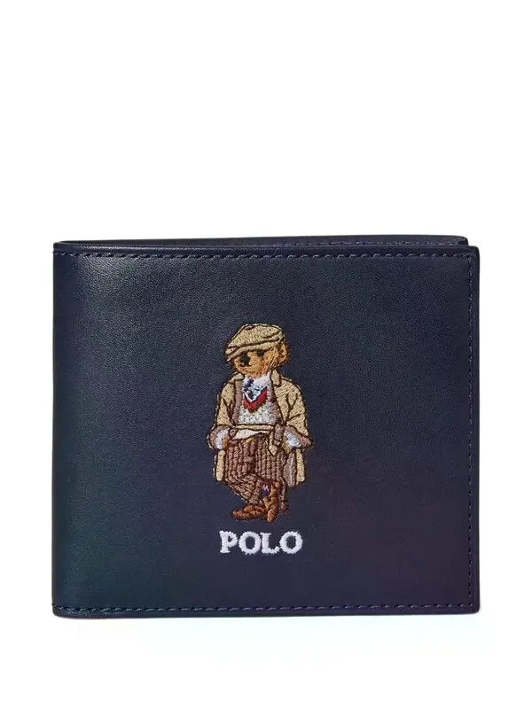 Ralph Lauren Polo Bear-Embroidered Leather Wallet Blue