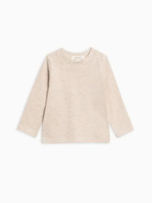 KENDI Mesa Waffle Knit Long Sleeve Top - Heather Oat