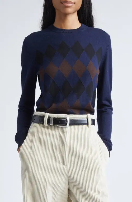 Proenza Schouler Vivian Argyle Merino Wool & Silk Sweater - Navy Multi