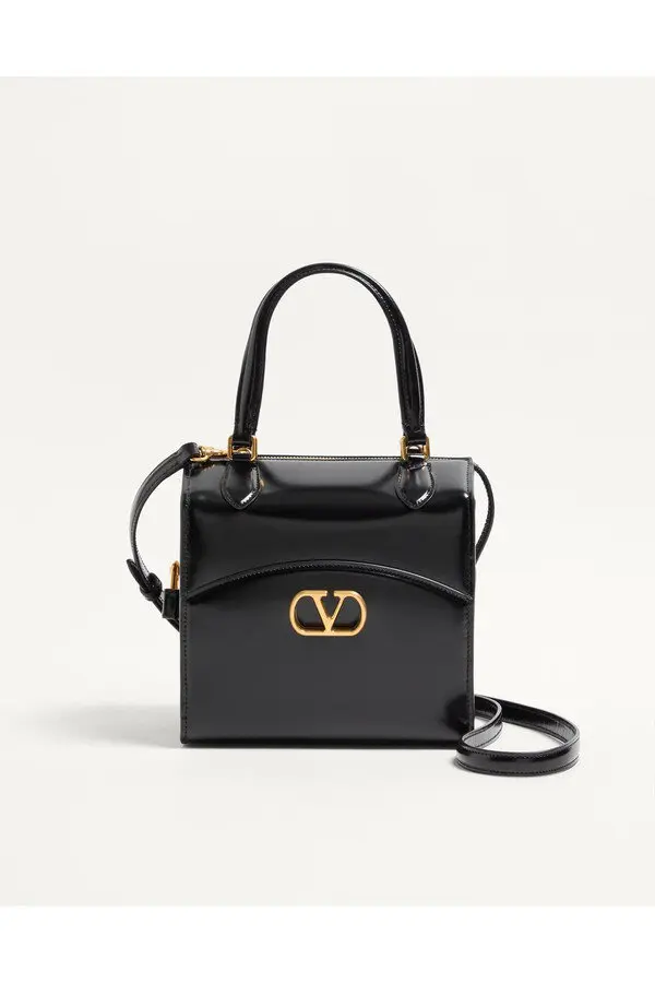 Valentino Garavani Vain-case Bowling Bag In Shiny Calfskin - Black