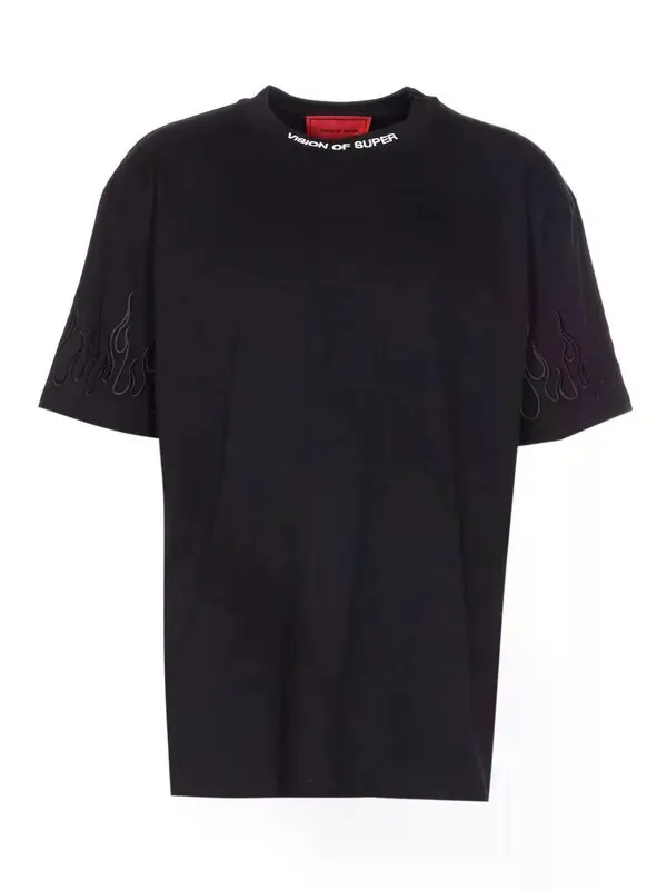 VISION OF SUPER Embroidered-logo Crew Neck T-shirt - Black