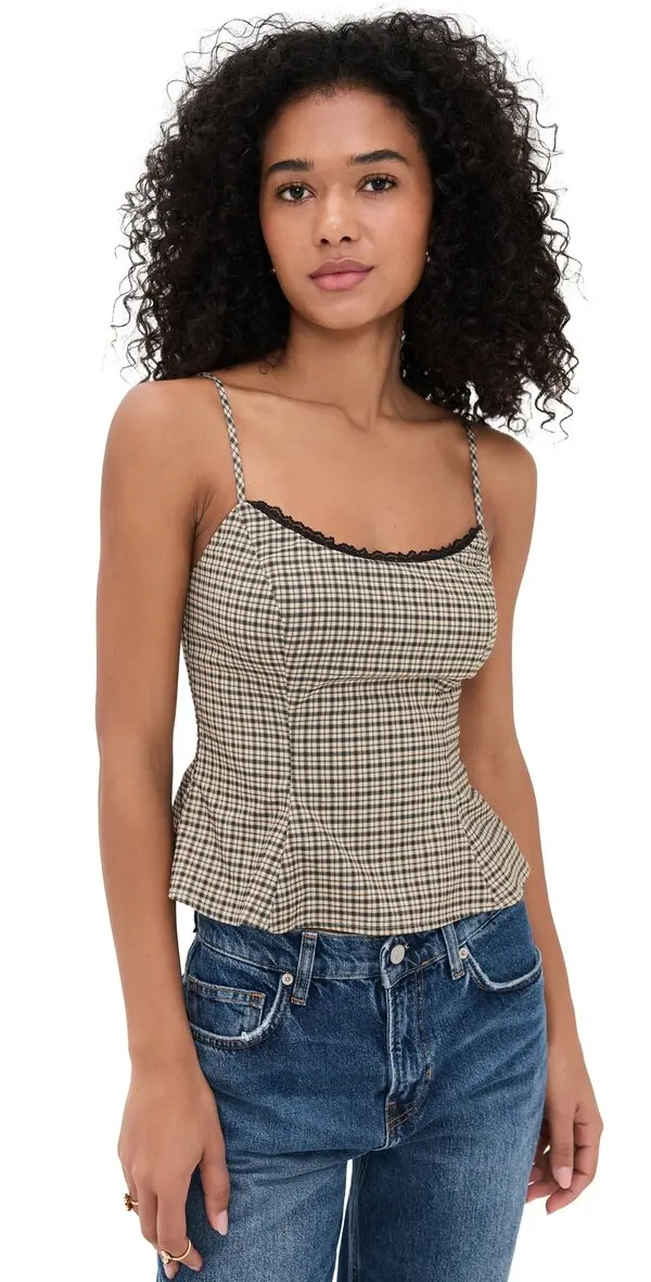 REFORMATION Genevieve Plaid Top - Beige And Black Check