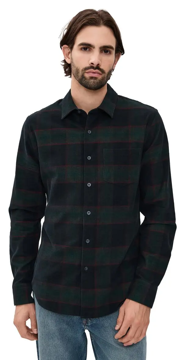 Vince Holme Plaid French Placket Corduroy Shirt - Coastal Combo