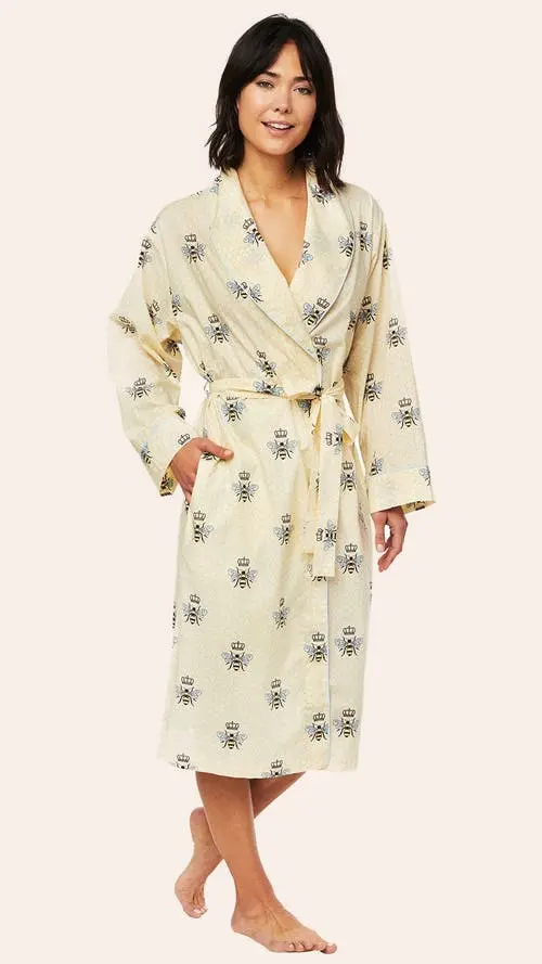 THE CAT'S PAJAMAS Flannel Shawl Collar Robe - Queen Bee Honey