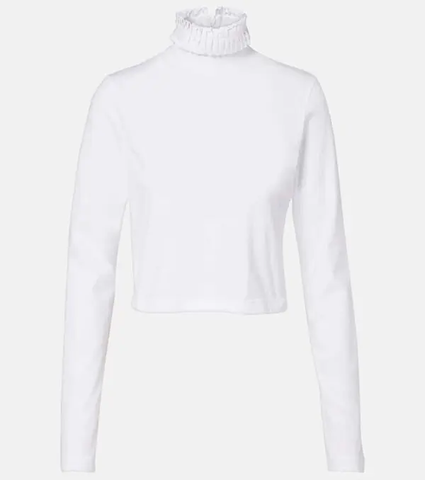Alaïa Cropped Turtleneck Cotton Jersey Top