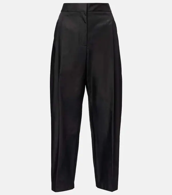Alaïa Cropped High-rise Satin Tapered Pants - Black
