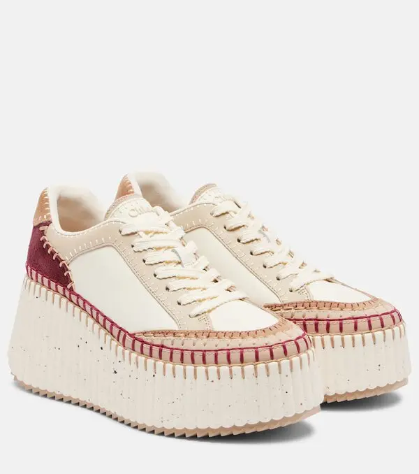 Chloé Nama Suede-trimmed Leather Platform Sneakers - Beige