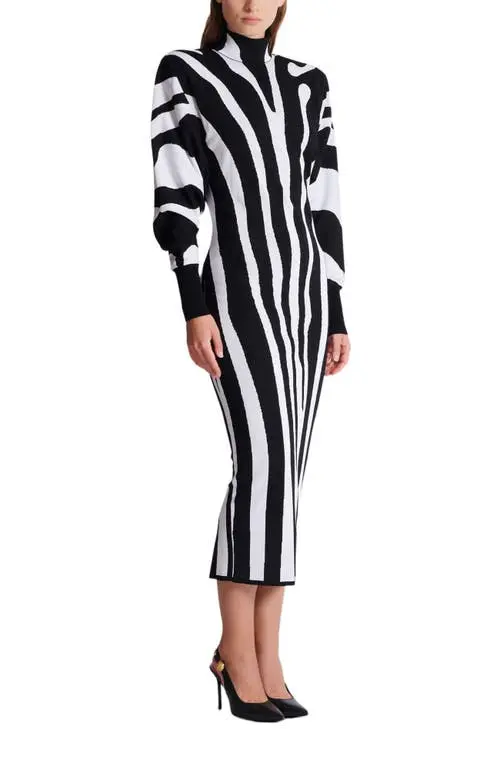 Balmain Long Knit Dress With Zebra Intarsia