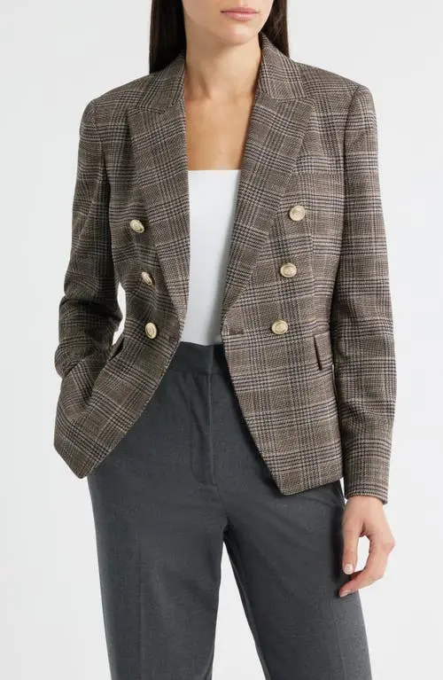 TAHARI ASL Plaid Double-breasted Blazer - Espresso I