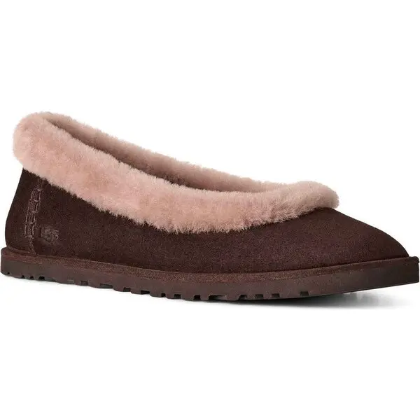 UGG Zora Genuine Shearling Trim Ballet Flat - Dusted Cocoa