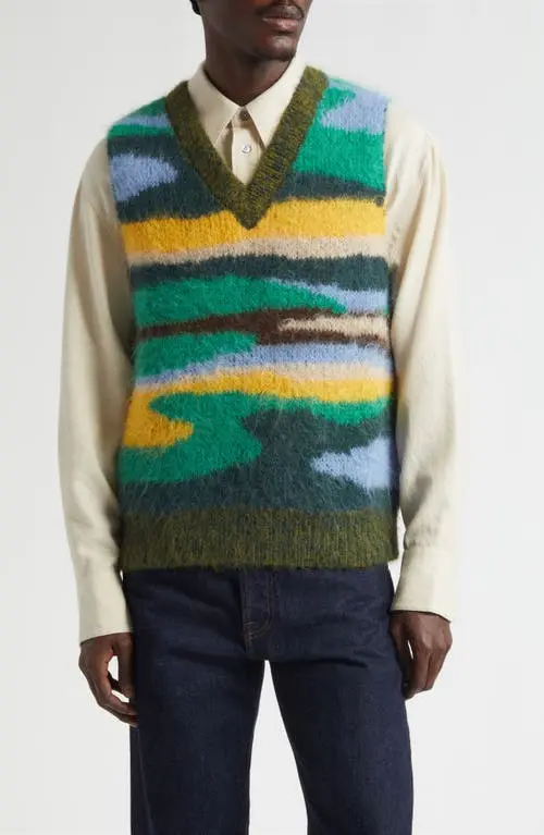 THE ELDER STATESMAN Topo Jacquard Suri Alpaca Blend Sweater Vest - Green Multi
