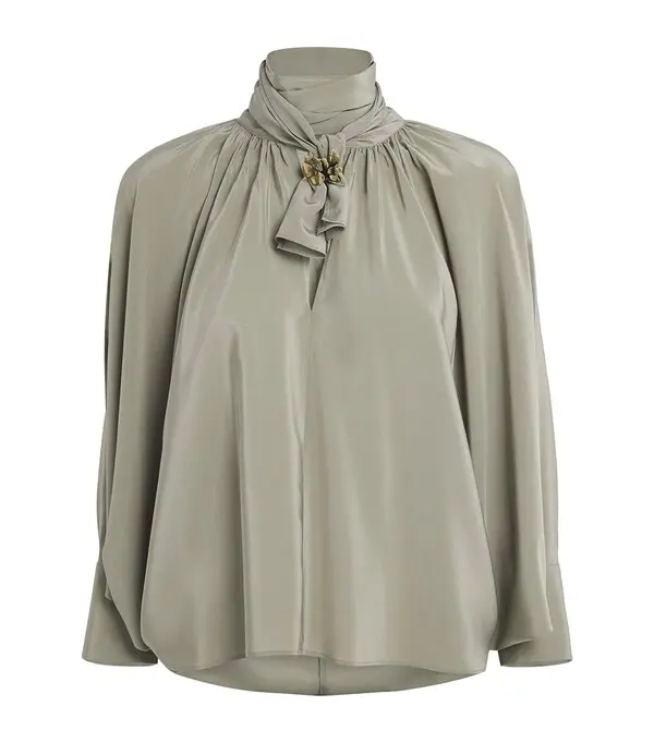 Max Mara Silk Tie-neck Blouse - Green