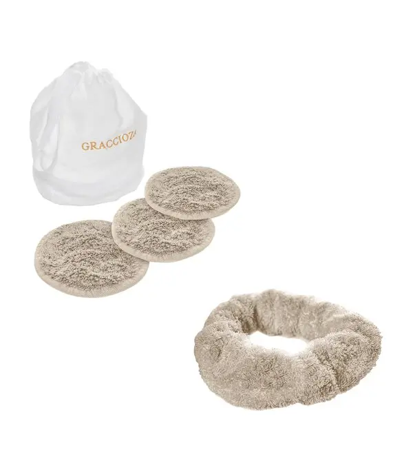 GRACCIOZA Egoist Egyptian Cotton Make-up Remover And Hairband Set - Grey