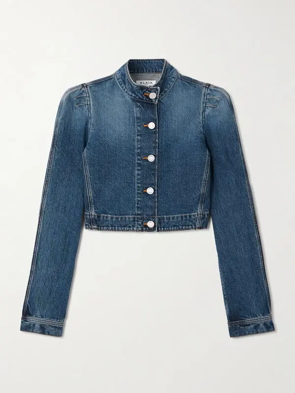 Alaïa Cropped Denim Jacket - Blue