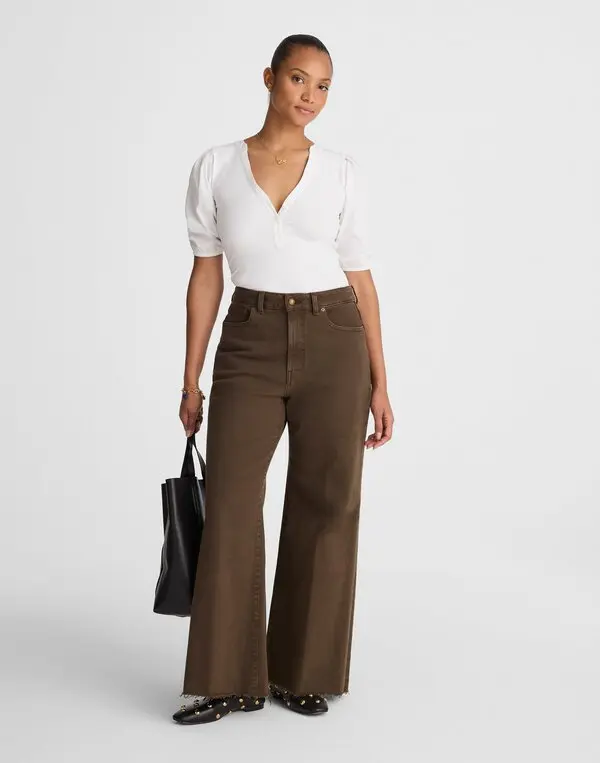 Madewell The Curvy Flared Wide-leg Crop Jean - Dark Mocha
