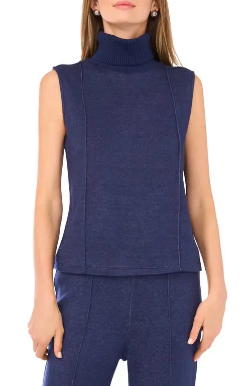 Vince Camuto Sleeveless Knit Turtleneck Top With Exposed Seam Detail