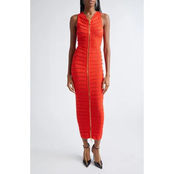 Balmain Knit Midi Sweater Dress - 3cl Red