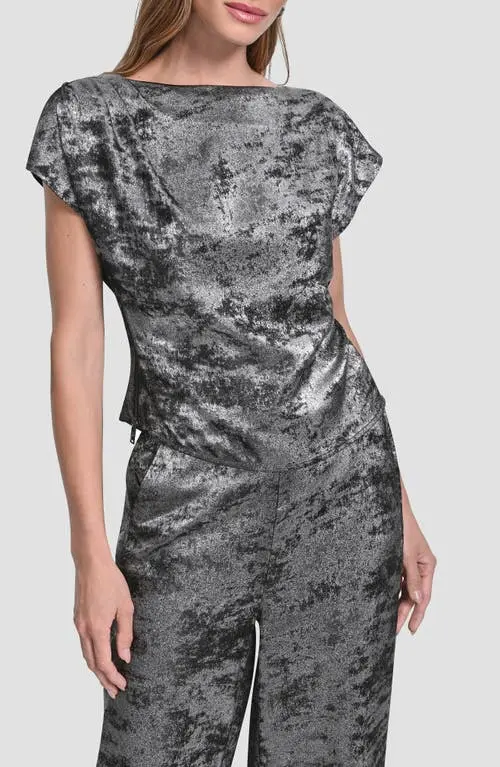 Dkny Flutter Sleeve Liquid Velvet Top