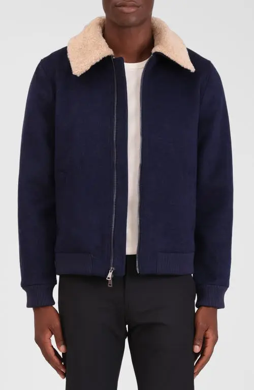 Bagatelle Felted Wool Blend Aviator Jacket - Navy
